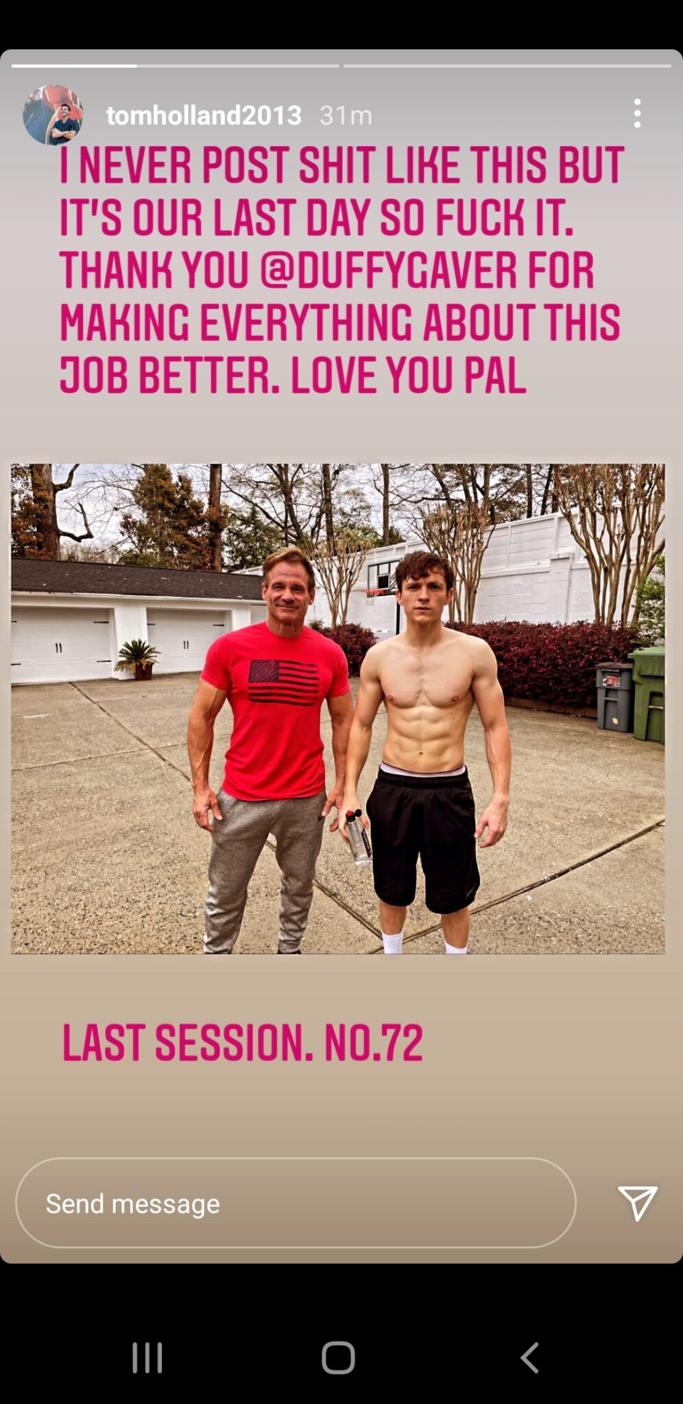 OMG, nips! Tom Holland posts rare thirst trap with trainer Duffy Gaver ...